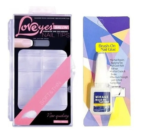 Cajas De Tips Uñas 100 Unidades + Pegamento Tip Acrilico Gel – Bloom Beauty